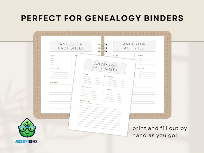 Printable Ancestor Fact Sheet – Genealogy Research Tool for Beginners ...