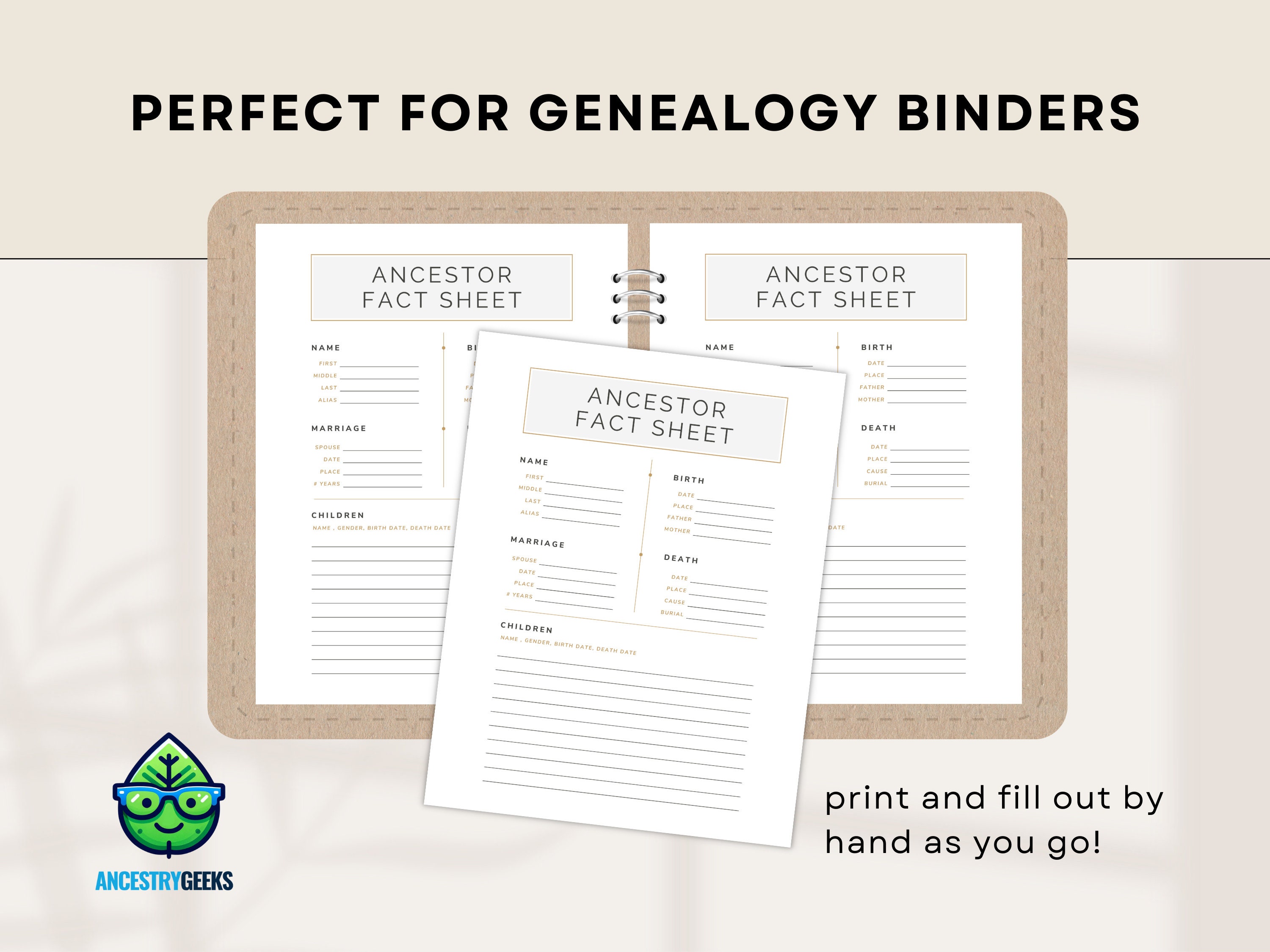 Printable Ancestor Fact Sheet – Genealogy Research Tool for Beginners ...