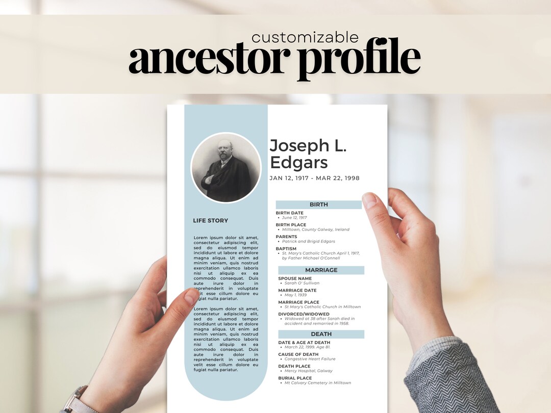 Genealogy Profile Template for Ancestor Research | Printable ...