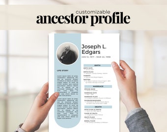 Ancestor Profile Template for Genealogy Research | Printable ...