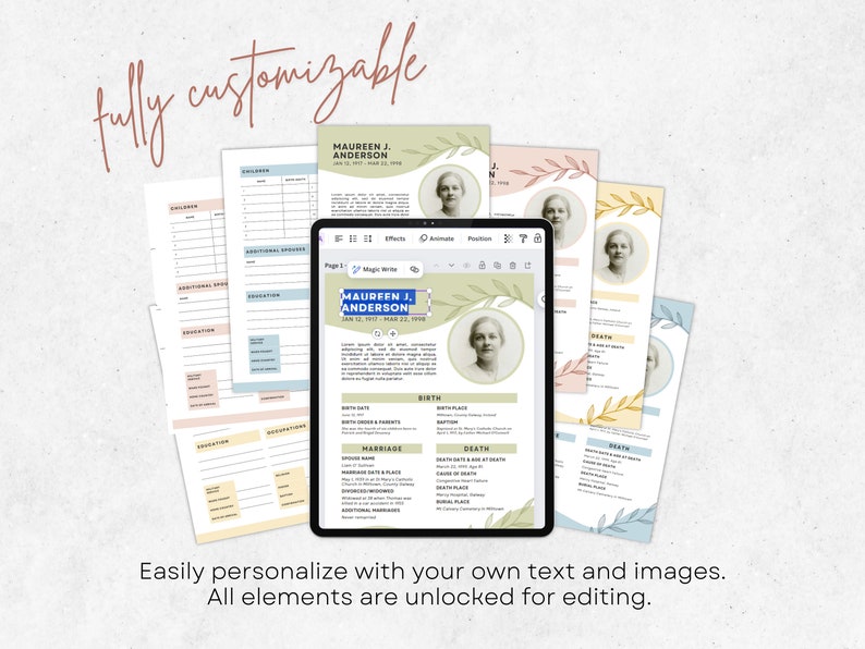 Genealogy Profile Template for Ancestor Research Printable Customizable ...