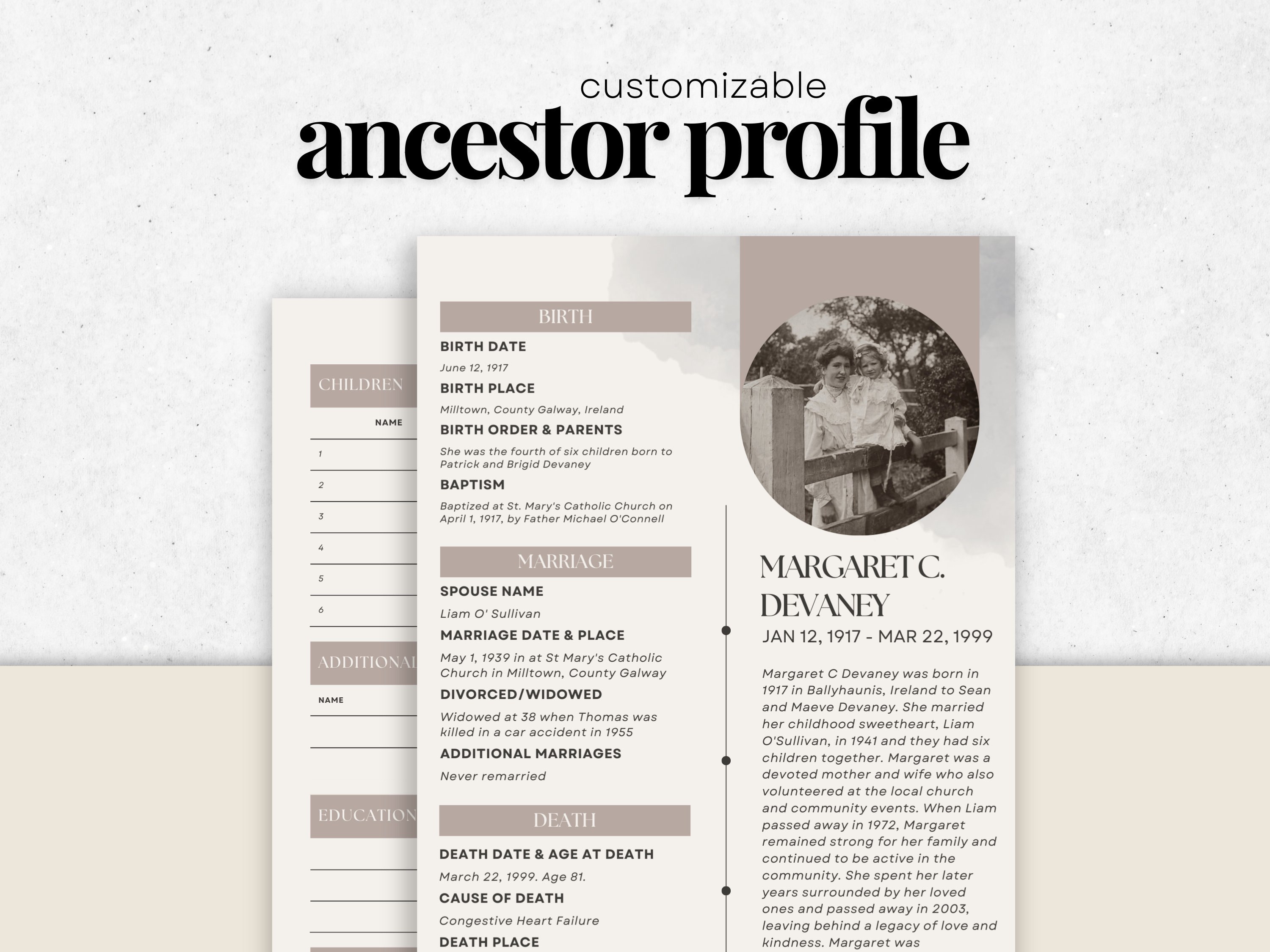 Ancestor Profile Template for Genealogy Research Printable Customizable ...