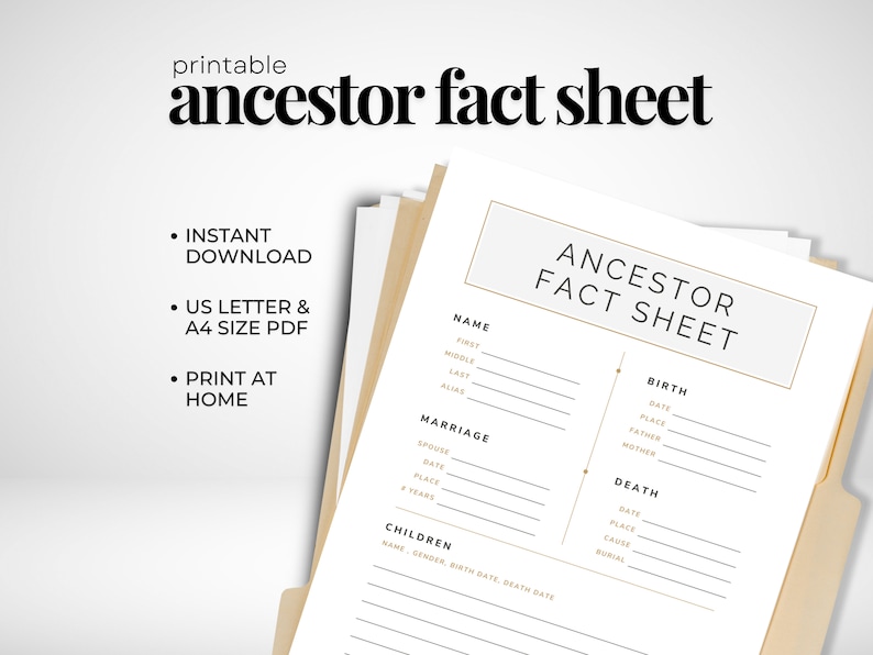 Printable Ancestor Fact Sheet – Genealogy Research Tool for Beginners ...