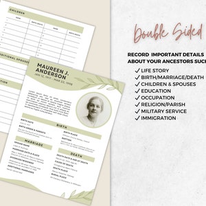 Genealogy Profile Template for Ancestor Research | Printable ...