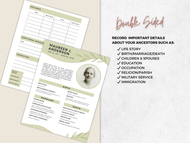 Genealogy Profile Template for Ancestor Research | Printable ...