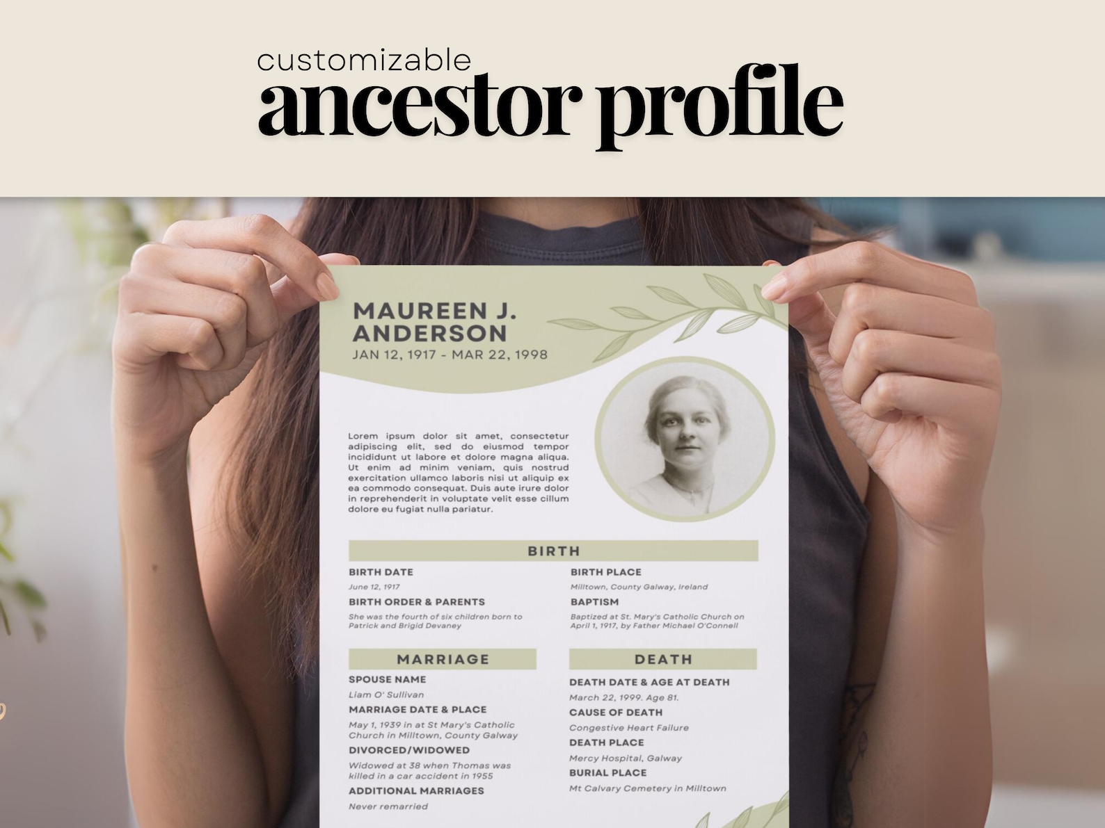 Genealogy Profile Template for Ancestor Research | Printable ...