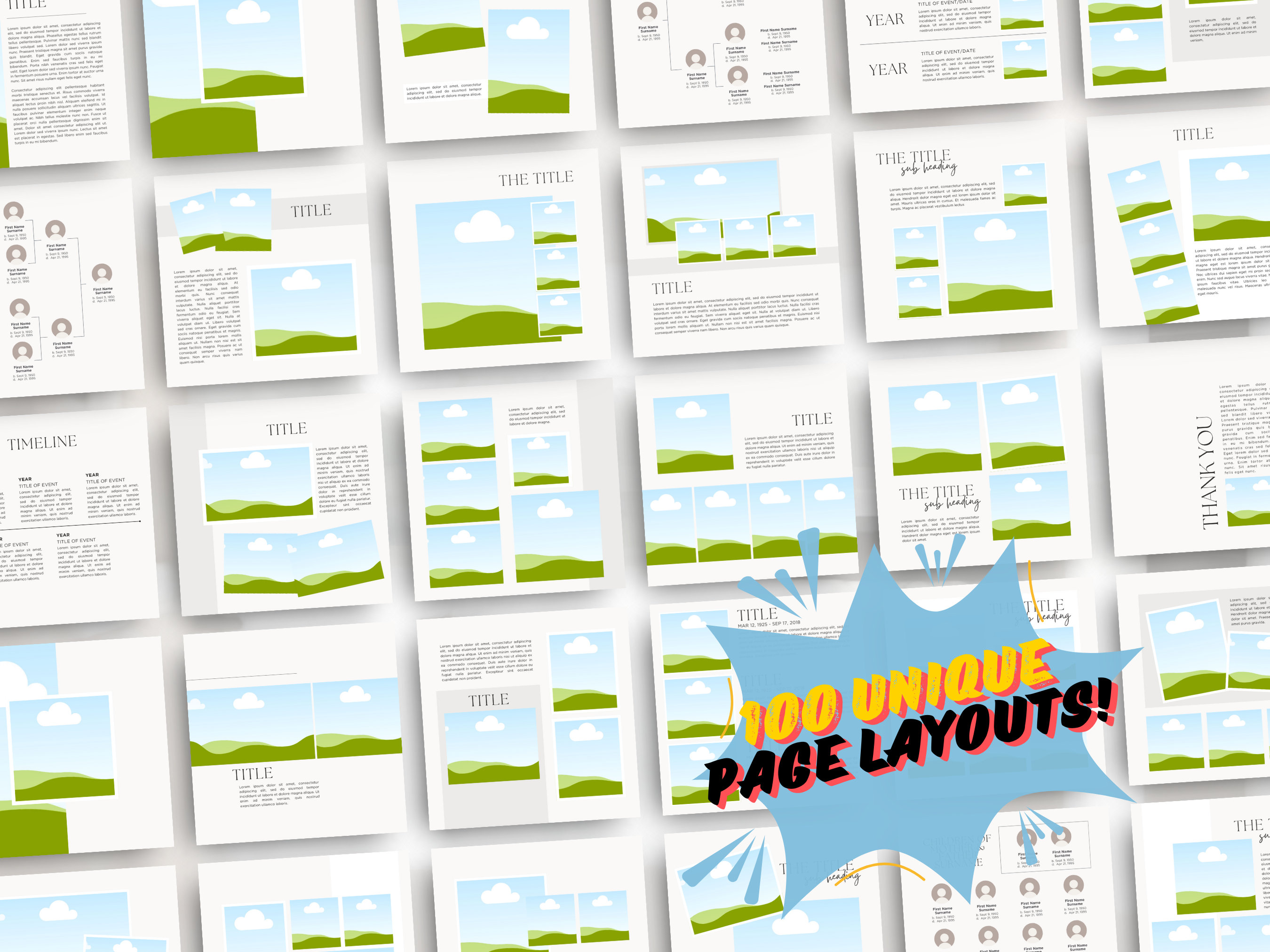 Printable Genealogy Scrapbook | 100 Page Layouts for Family History and ...