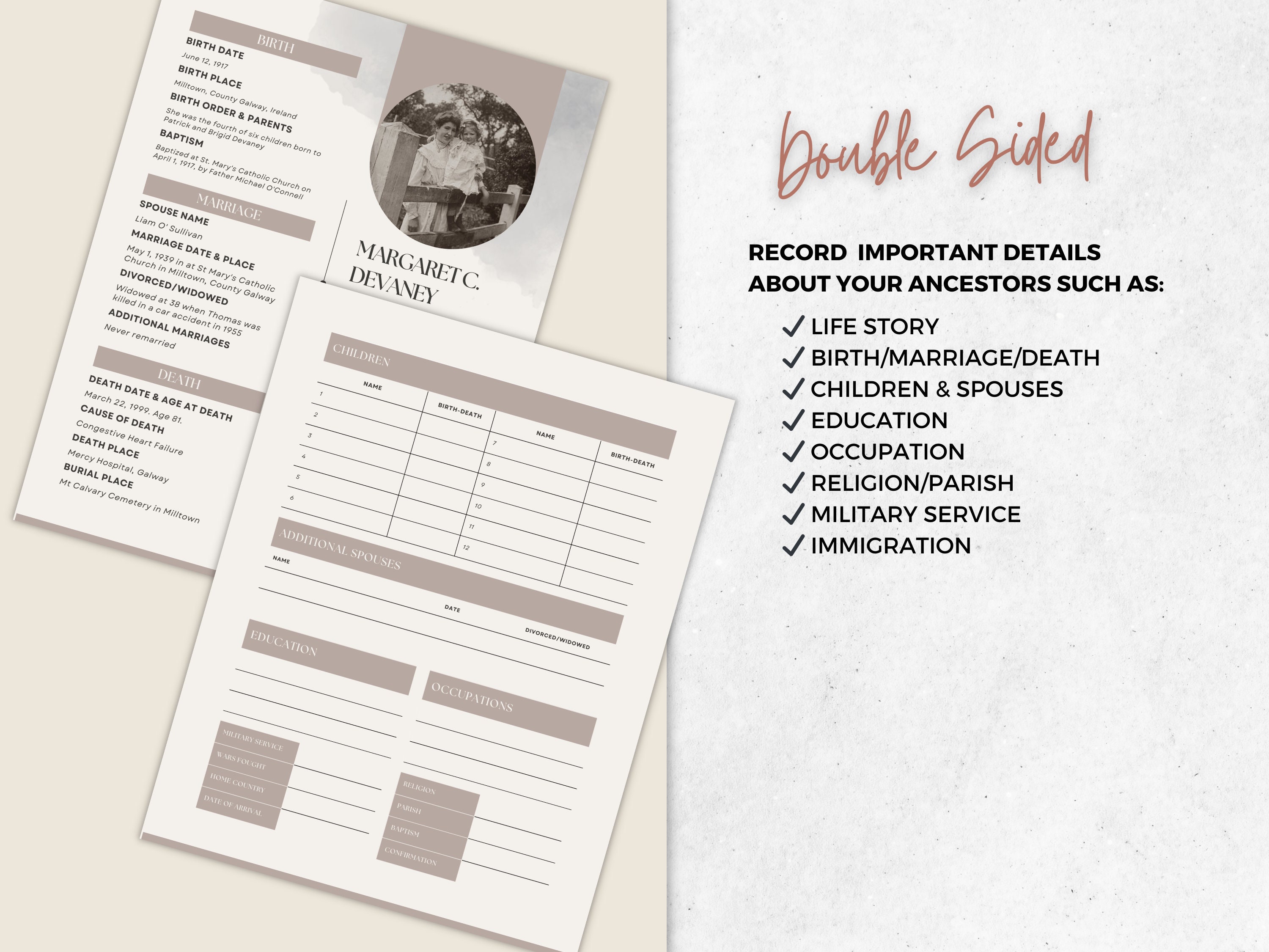 Ancestor Profile Template for Genealogy Research Printable Customizable ...