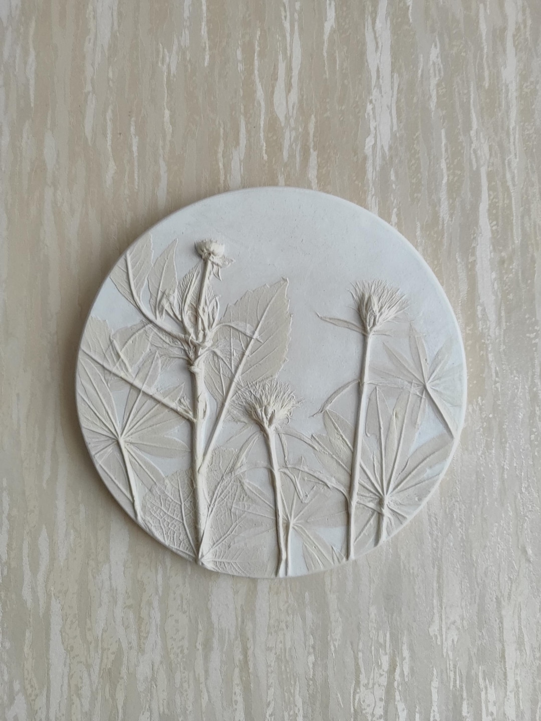 Bas-relief Autumn Flowers. Wall Poster Decor. White Wall Panel. Round ...