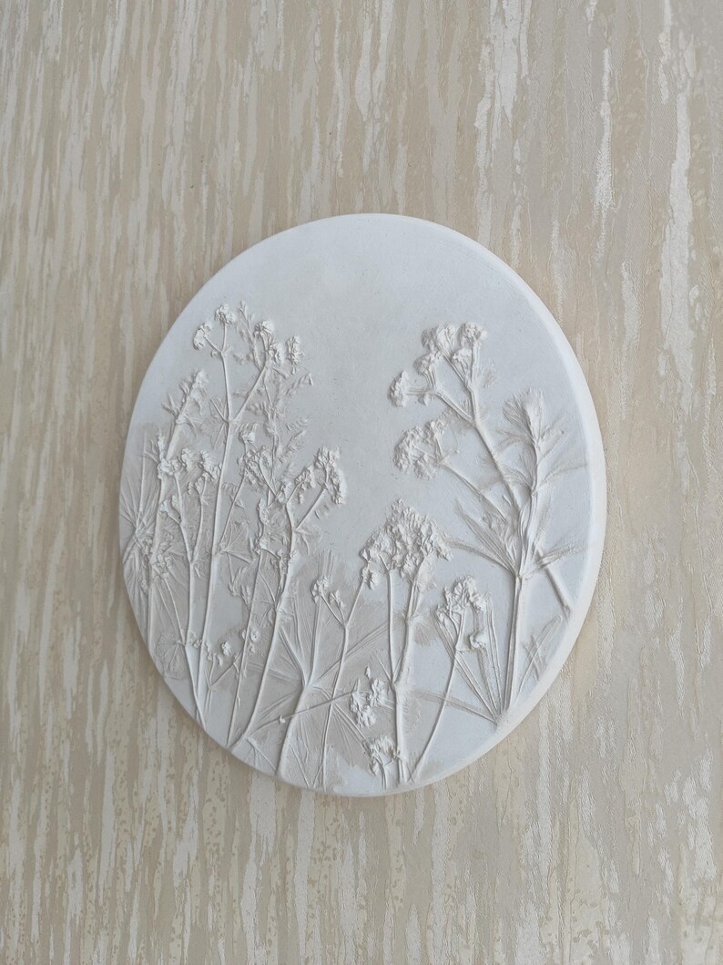 Bas-relief July Serenity. Plaster Wall Decor. White Wall Panel. Round ...