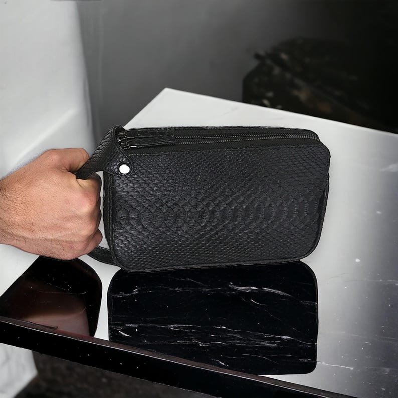 Handmade Python Leather Clutch for Men - Stylish Python Pattern Design, Genuine Python Leather ...