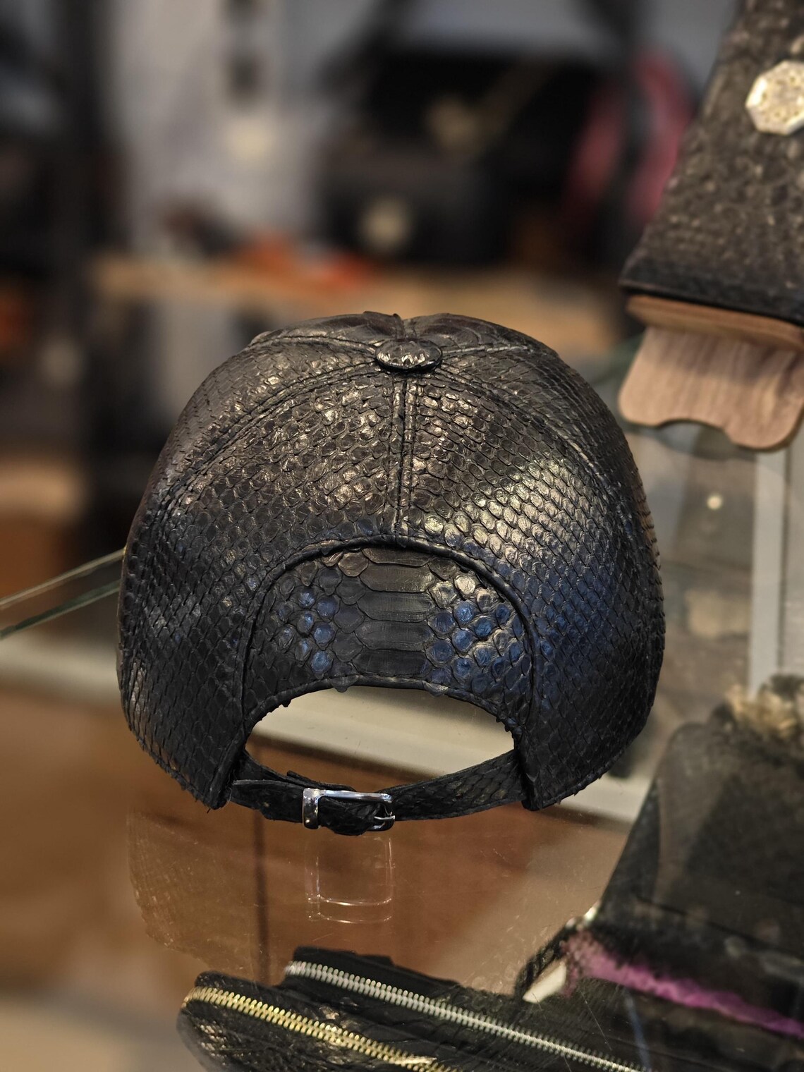 Luxurious Italian Black Python Baseball Cap, Baseball Cap, Genuine Python Leather, Premium Gift ...