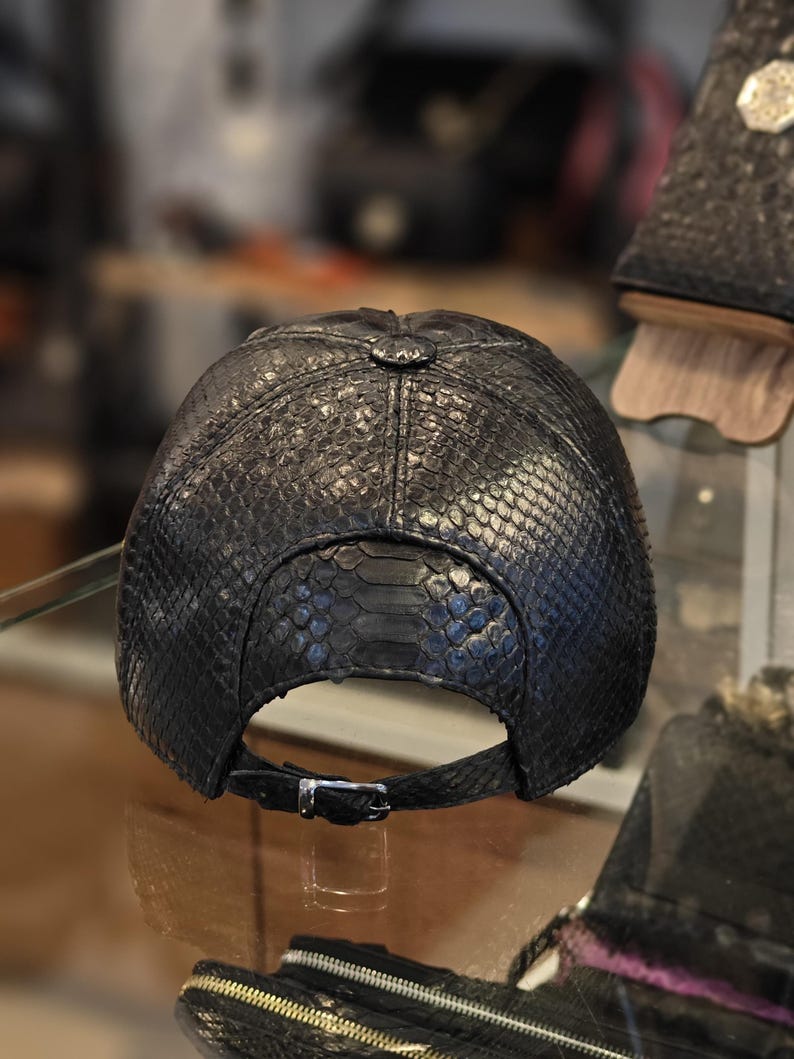 Luxurious Italian Black Python Baseball Cap, Baseball Cap, Genuine ...