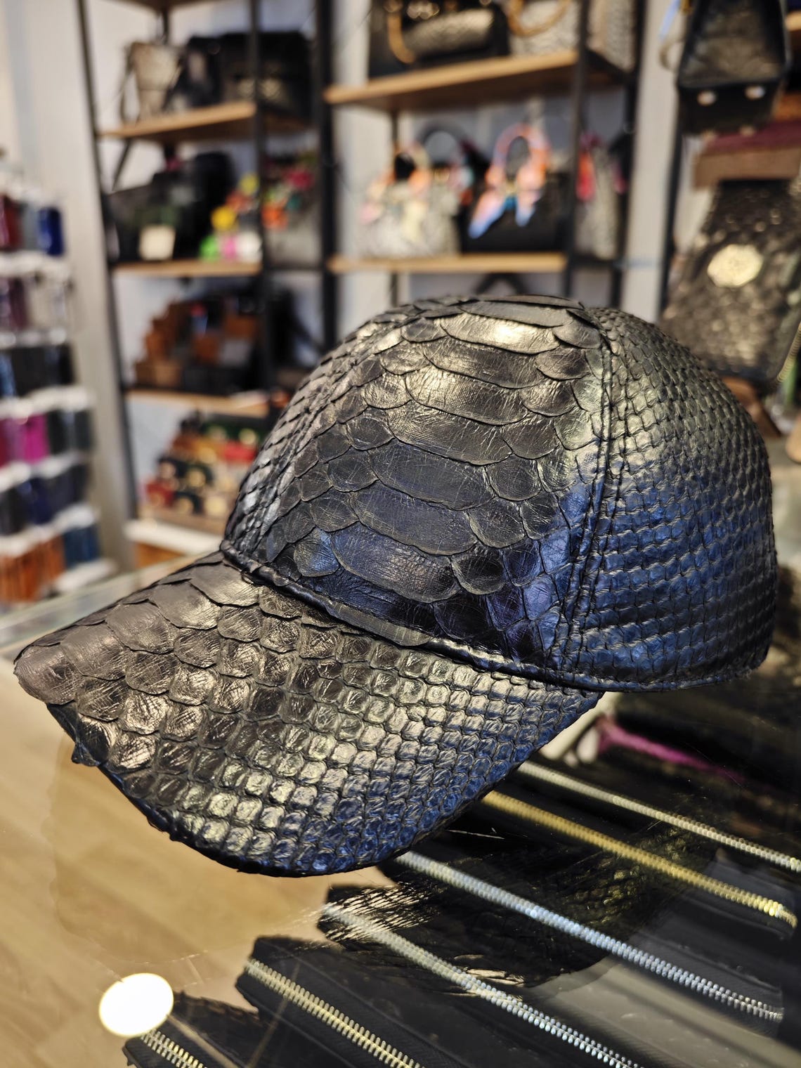 Luxurious Italian Black Python Baseball Cap, Baseball Cap, Genuine ...