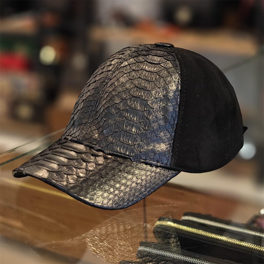 Luxurious Italian Python Baseball Cap, Dragon Pattern Snakeskin ...