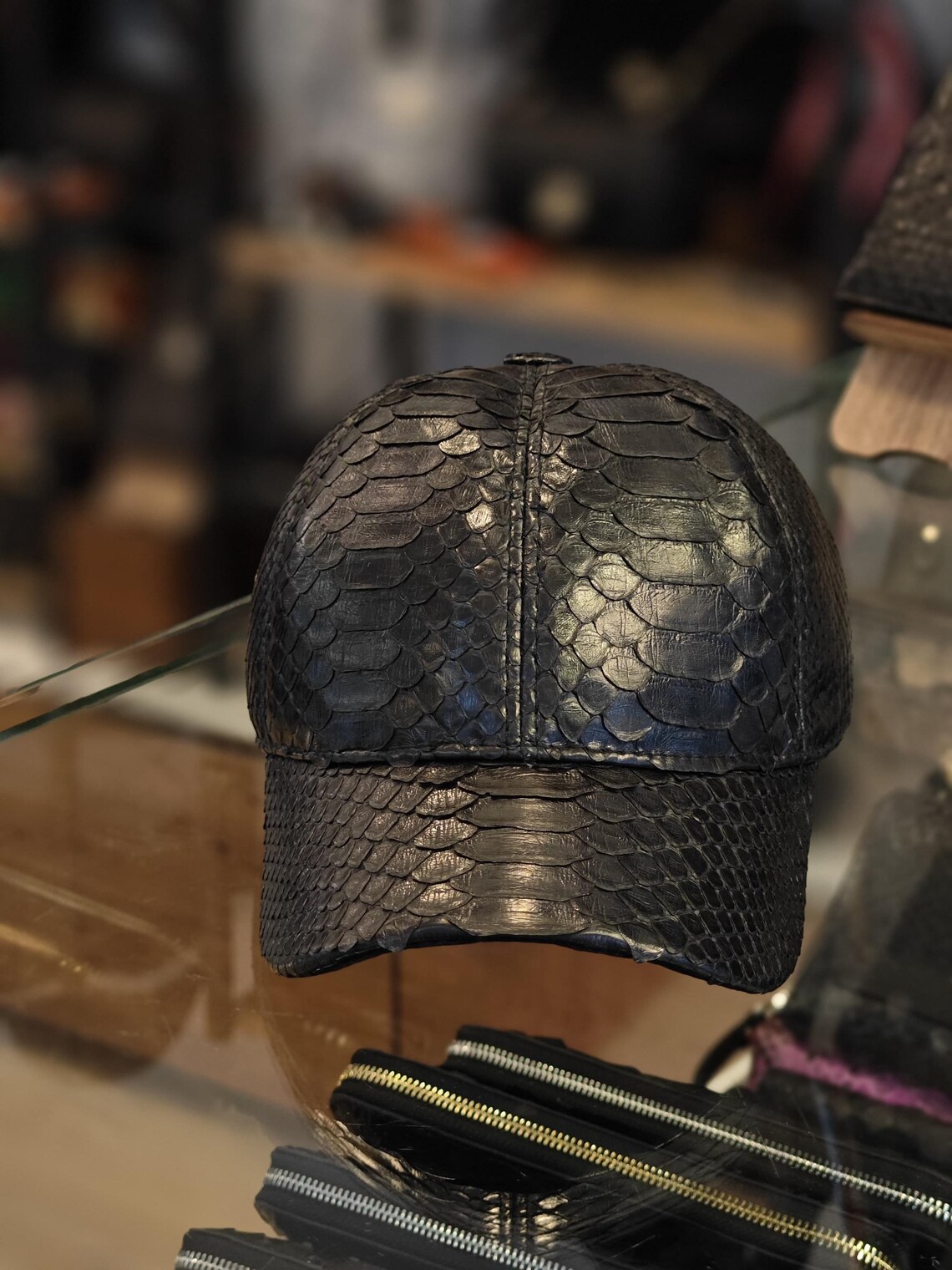 Luxurious Italian Black Python Baseball Cap, Baseball Cap, Genuine ...