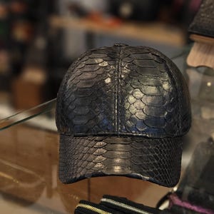 Luxurious Italian Black Python Baseball Cap, Baseball Cap, Genuine ...