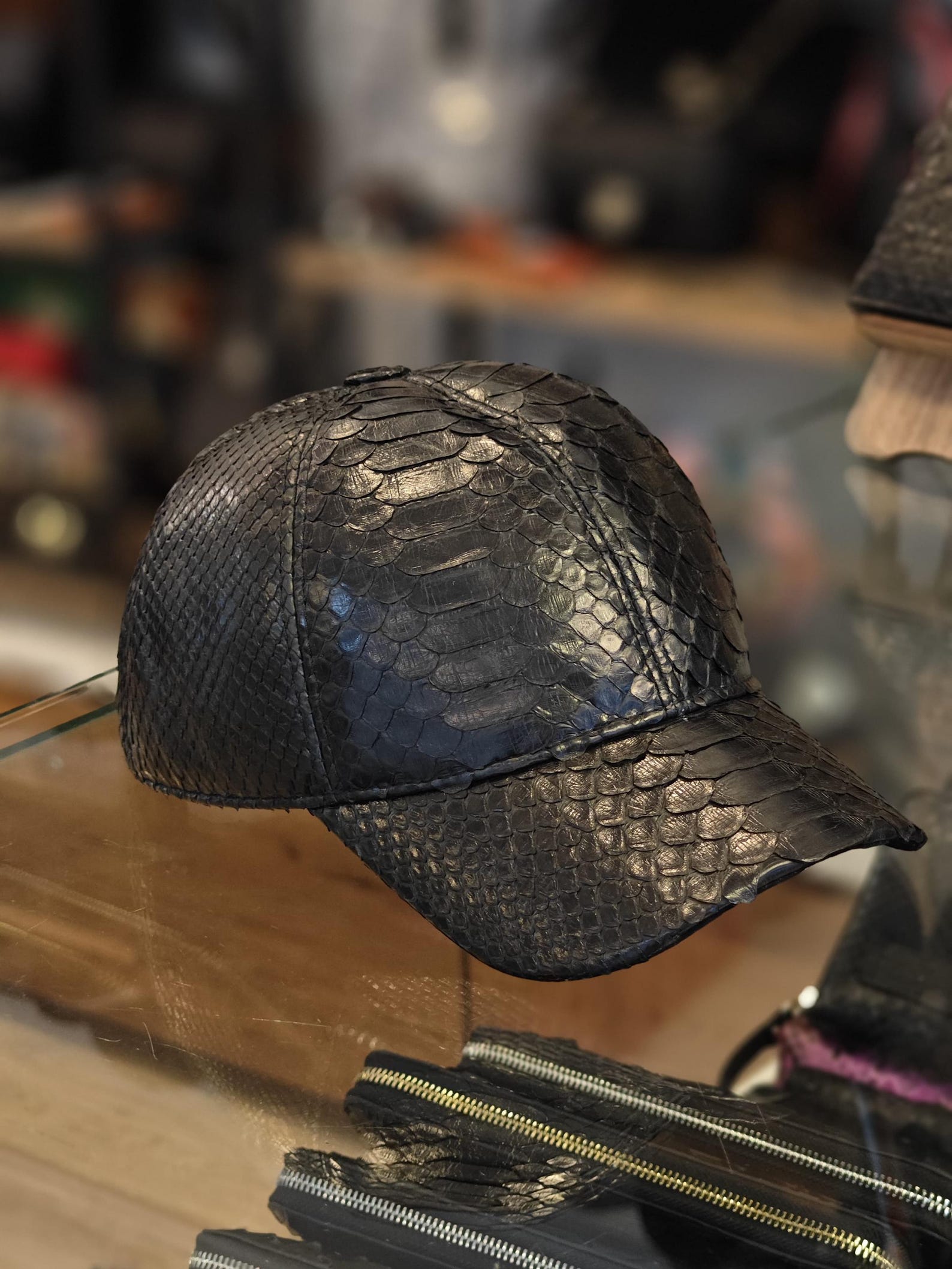 Luxurious Italian Black Python Baseball Cap, Baseball Cap, Genuine Python Leather, Premium Gift ...