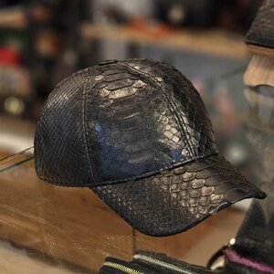 Father’s Day Gift, Luxurious Italian Black Python Baseball Cap, Baseball Cap, Genuine Python ...