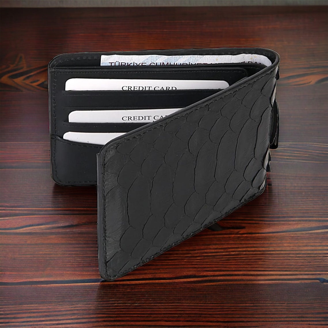 Exotic Leather Wallet Genuine Python Snake Leather Black Personalized ...