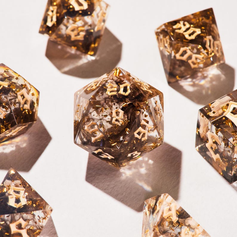 Dice Set, RPG Dice Collection, Handmade Epoxy Resin Dice Sets - Golden ...