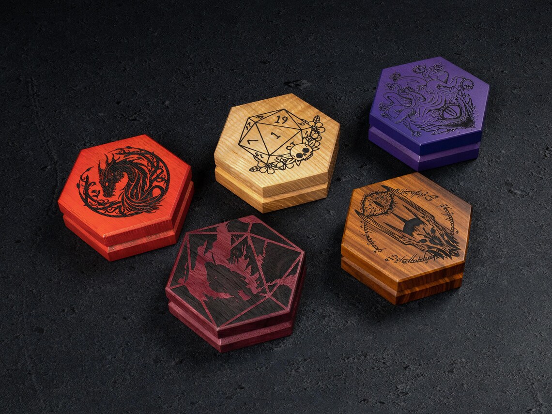 Dice Box, Hexagonal Dice Box, Solid Wood, Dungeons and Dragons, RPG ...