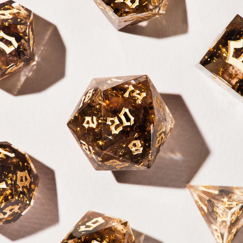 Dice Set, RPG Dice Collection, Handmade Epoxy Resin Dice Sets - Golden ...