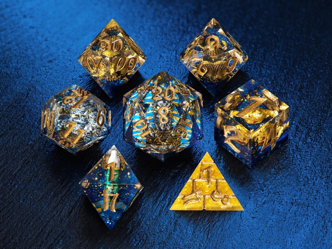 Dice Set, Egypt Theme Dice, Anubis Dice, Gold & Blue, DND, Sharp Edges ...