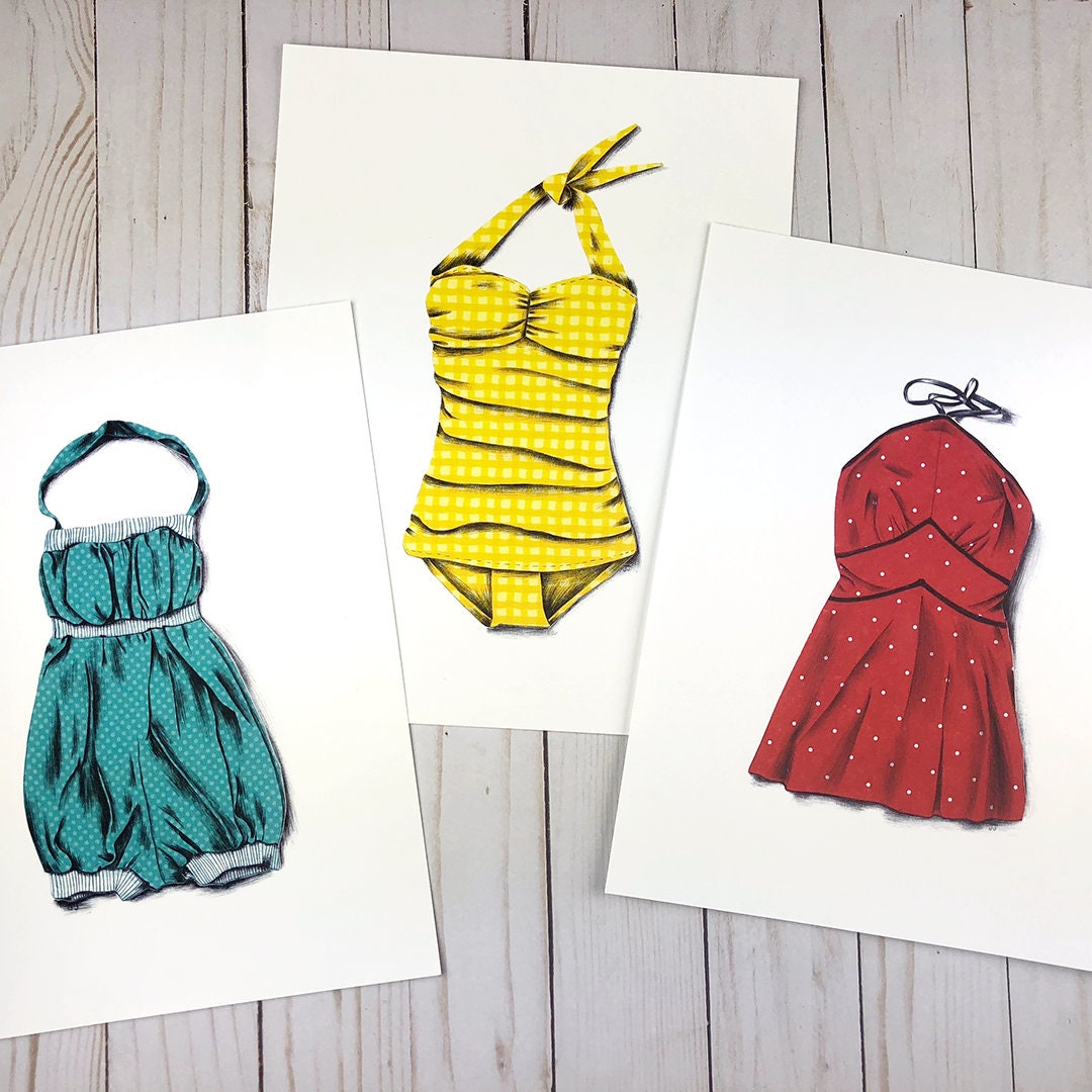 Swimsuit Art Prints Set of 3 Prints Vintage Swimsuit Art Bathing Suit ...