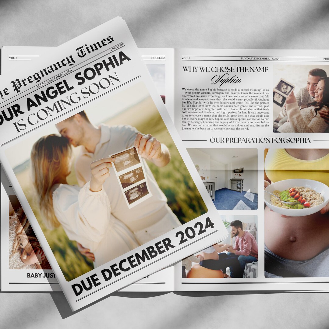 Pregnancy Reveal Newspaper Template, Custom Canva Baby Announcement ...