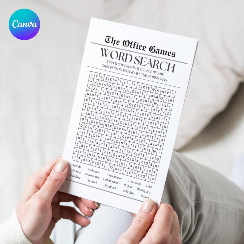 Work Party Word Search Office Game Printable Template, Canva Editable ...