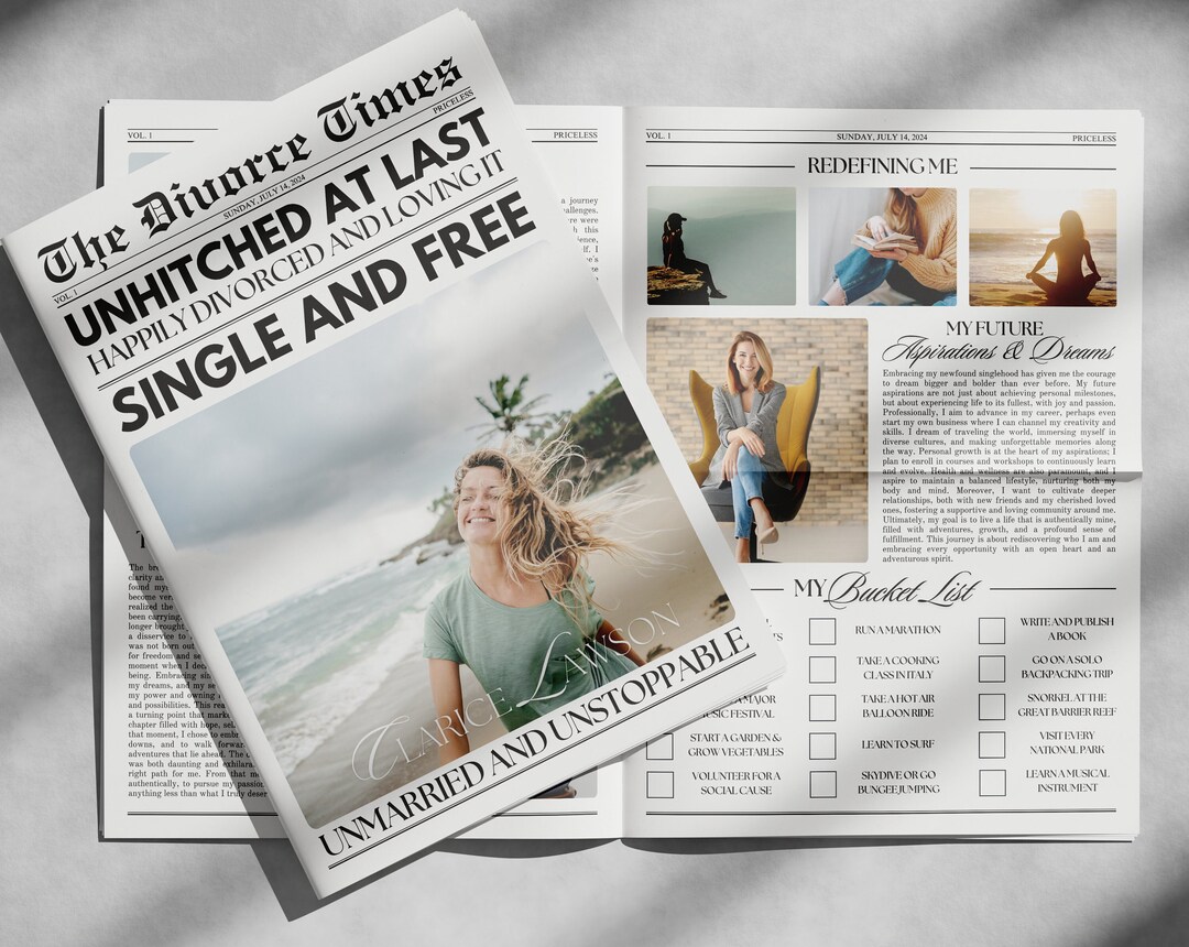 Custom Divorce Announcement Newspaper Canva Template Single and Free ...