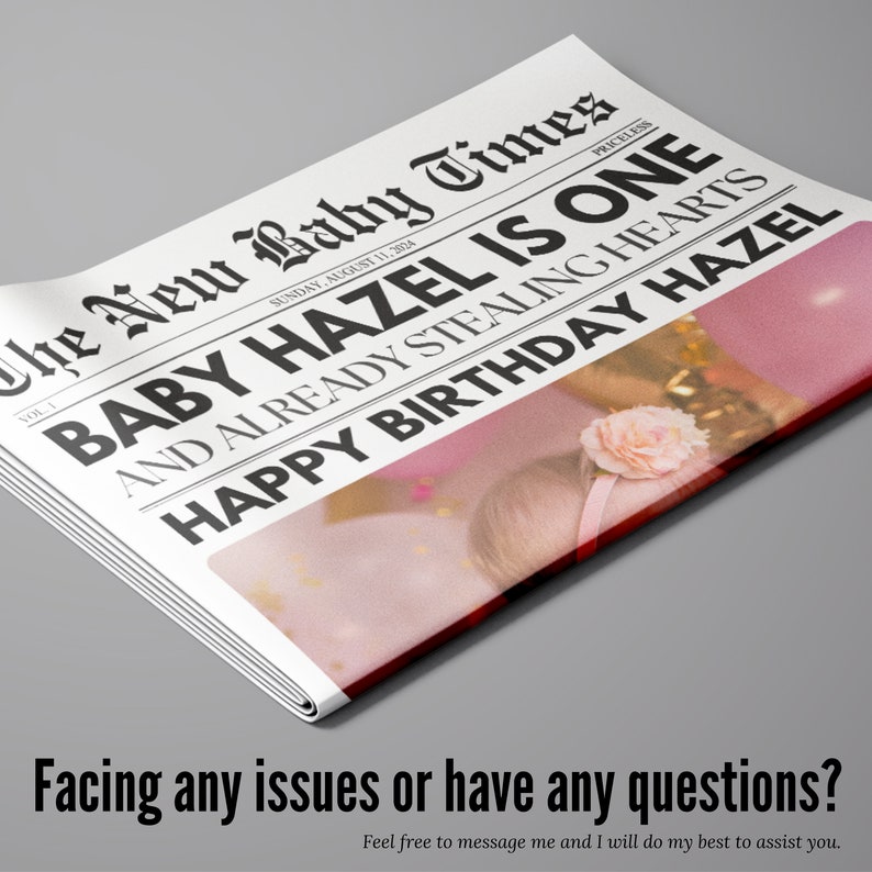 Editable Baby First Birthday Newspaper Custom Digital Canva Template ...