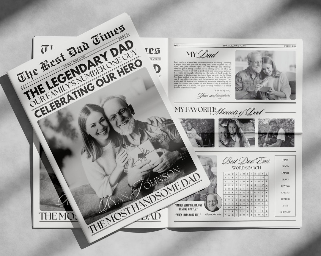 Editable Father's Day Newspaper Template, Best Dad Ever Gift, Gift for ...