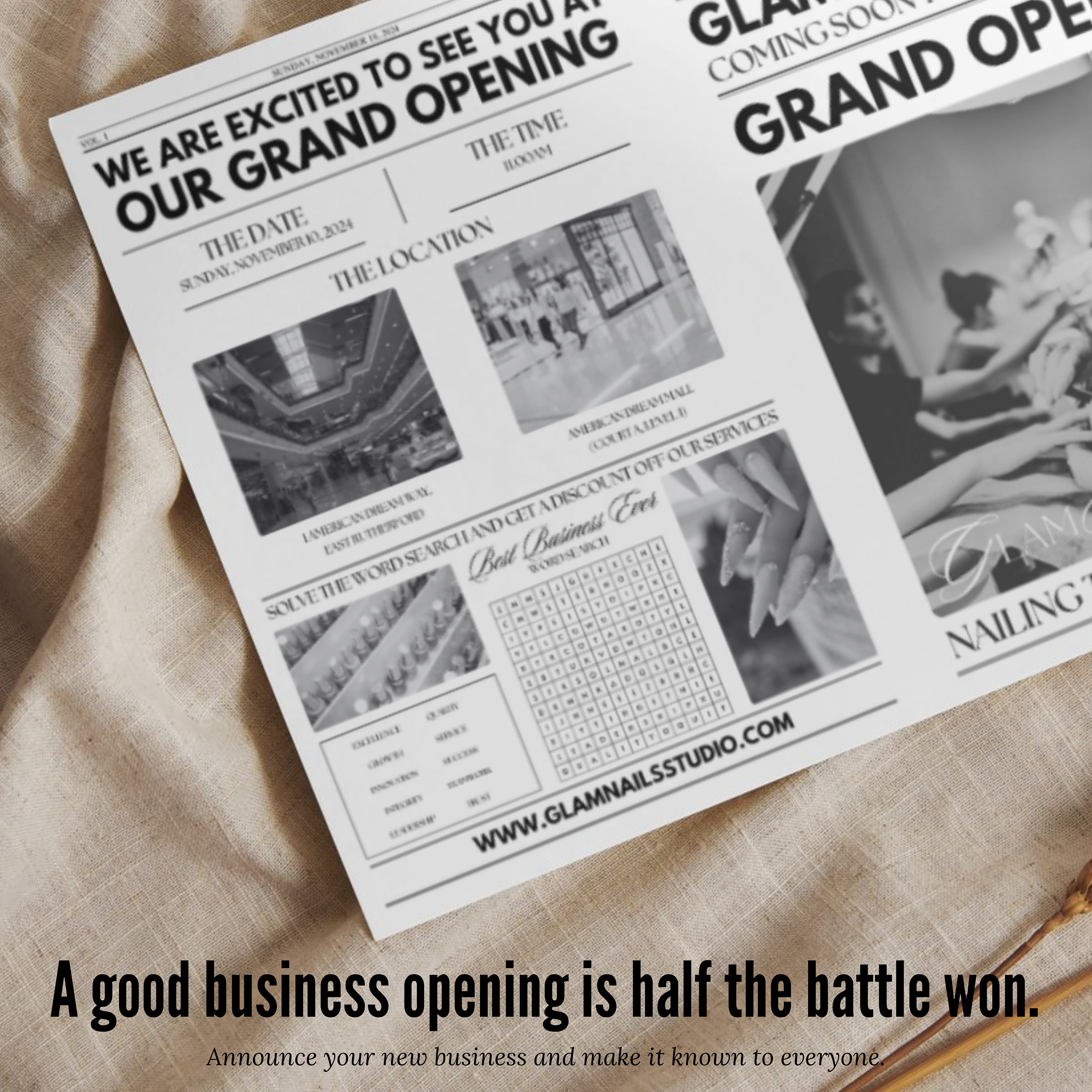 Editable Business Announcement Newspaper Template, Custom Canva Grand ...