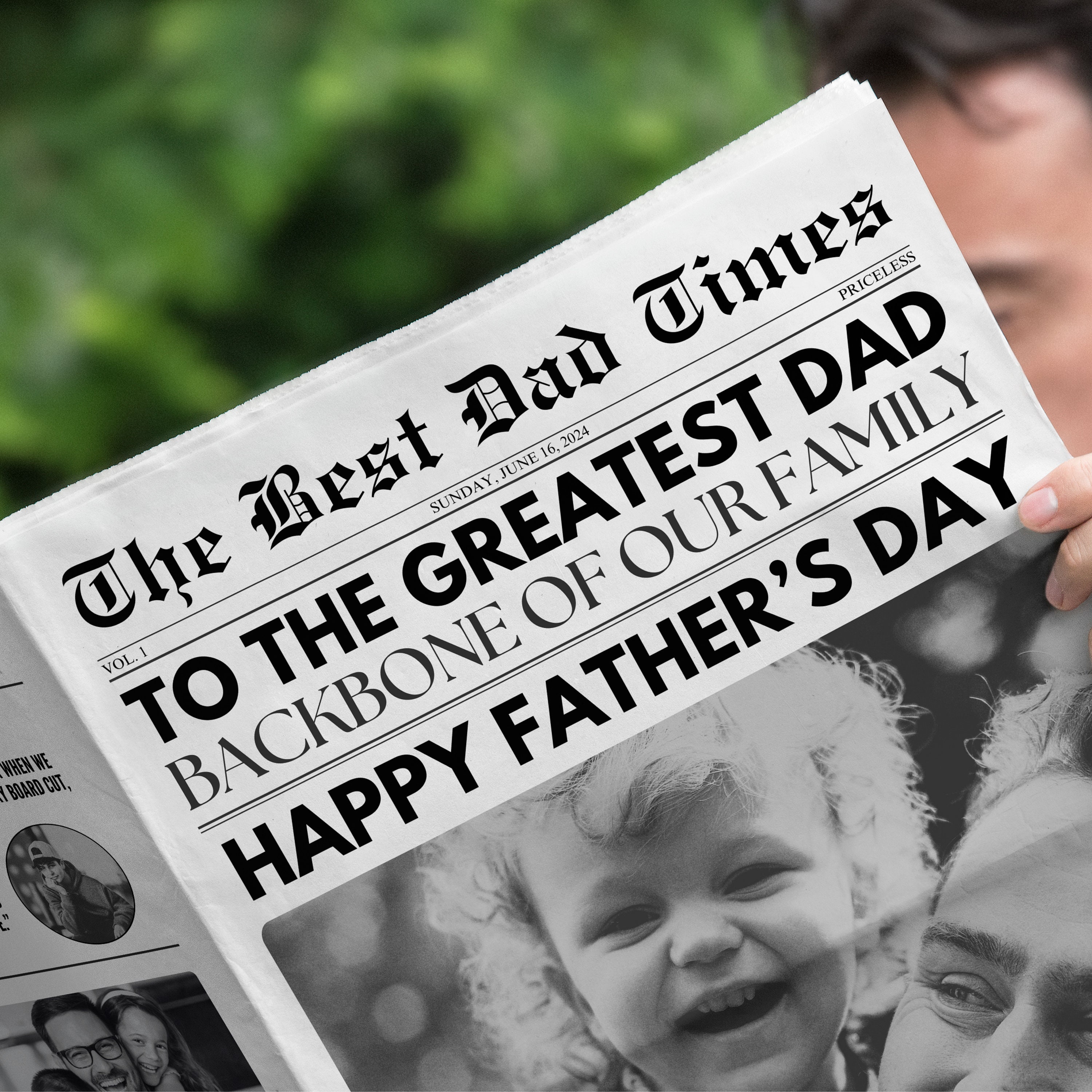 Editable Fathers Day Newspaper Template, First Father's Day Gifts Card ...