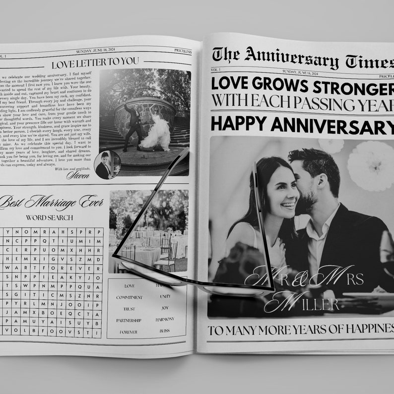 Plantilla editable de periódico de aniversario de boda de pareja ...
