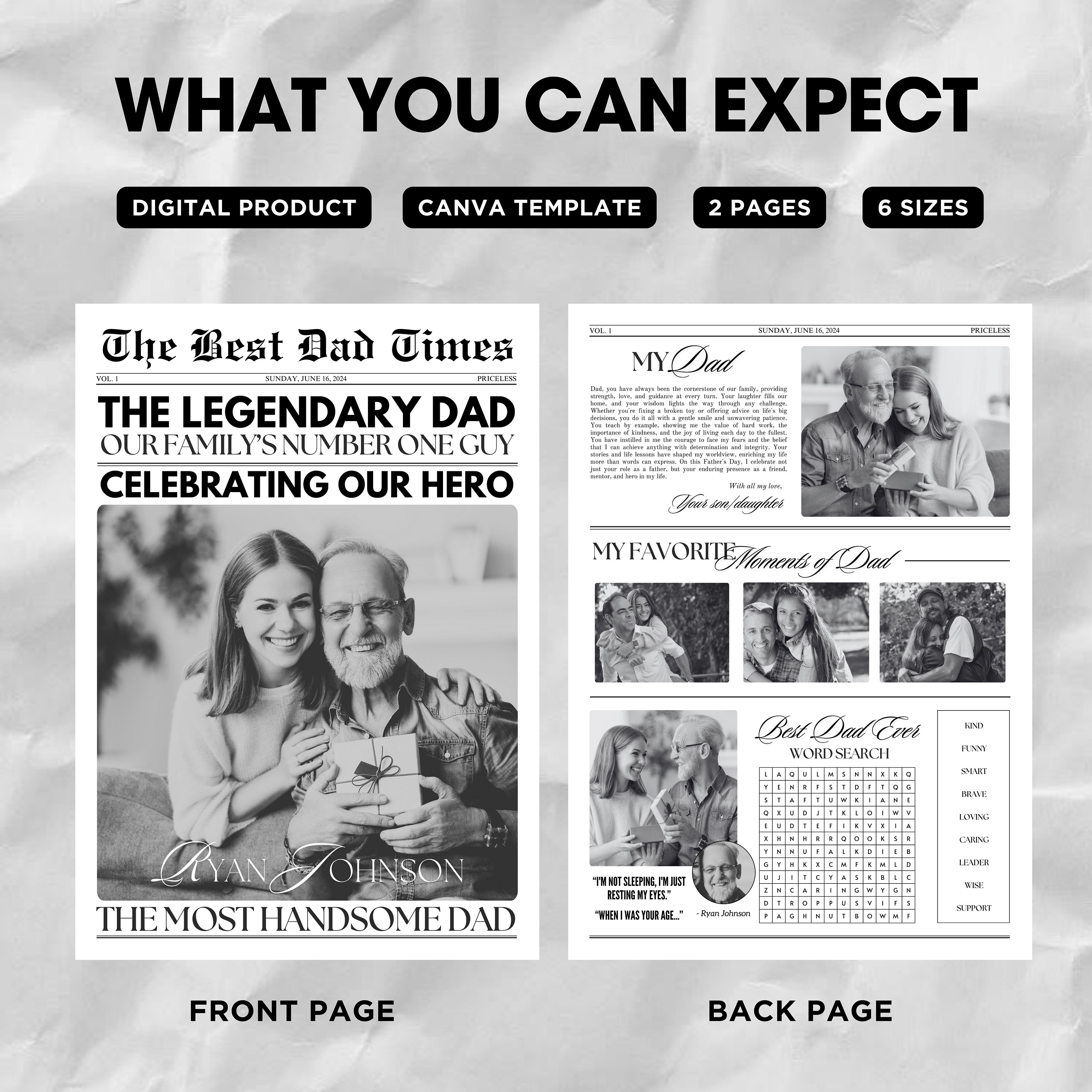 Editable Father's Day Newspaper Template, Best Dad Ever Gift, Gift for ...