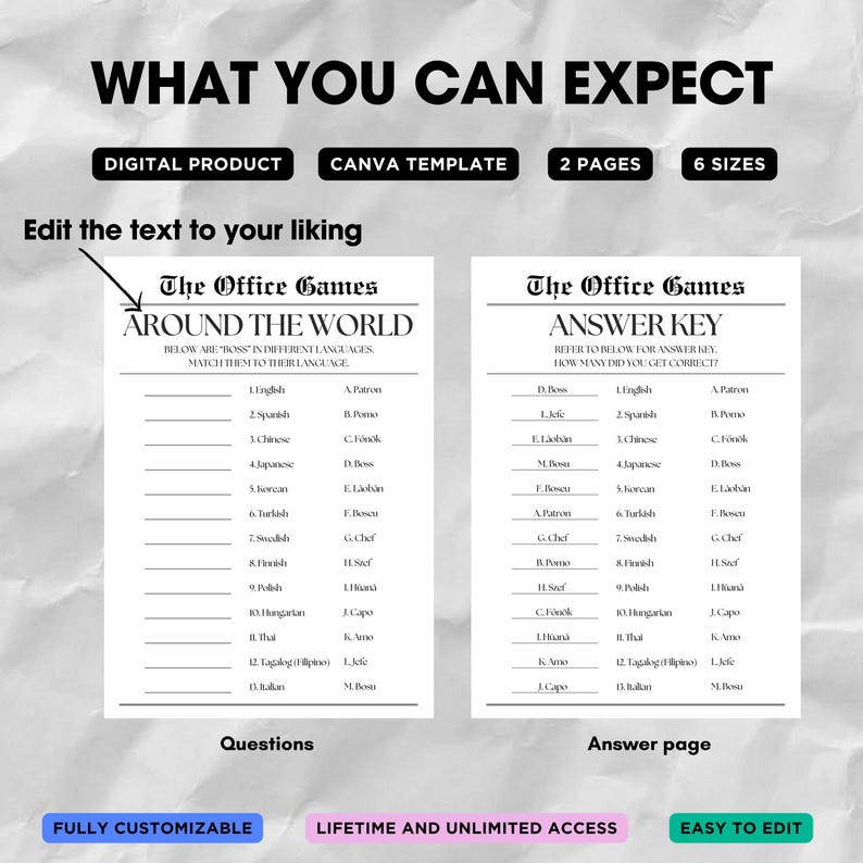 Work Party World Office Game Printable Template, Canva Editable Office ...