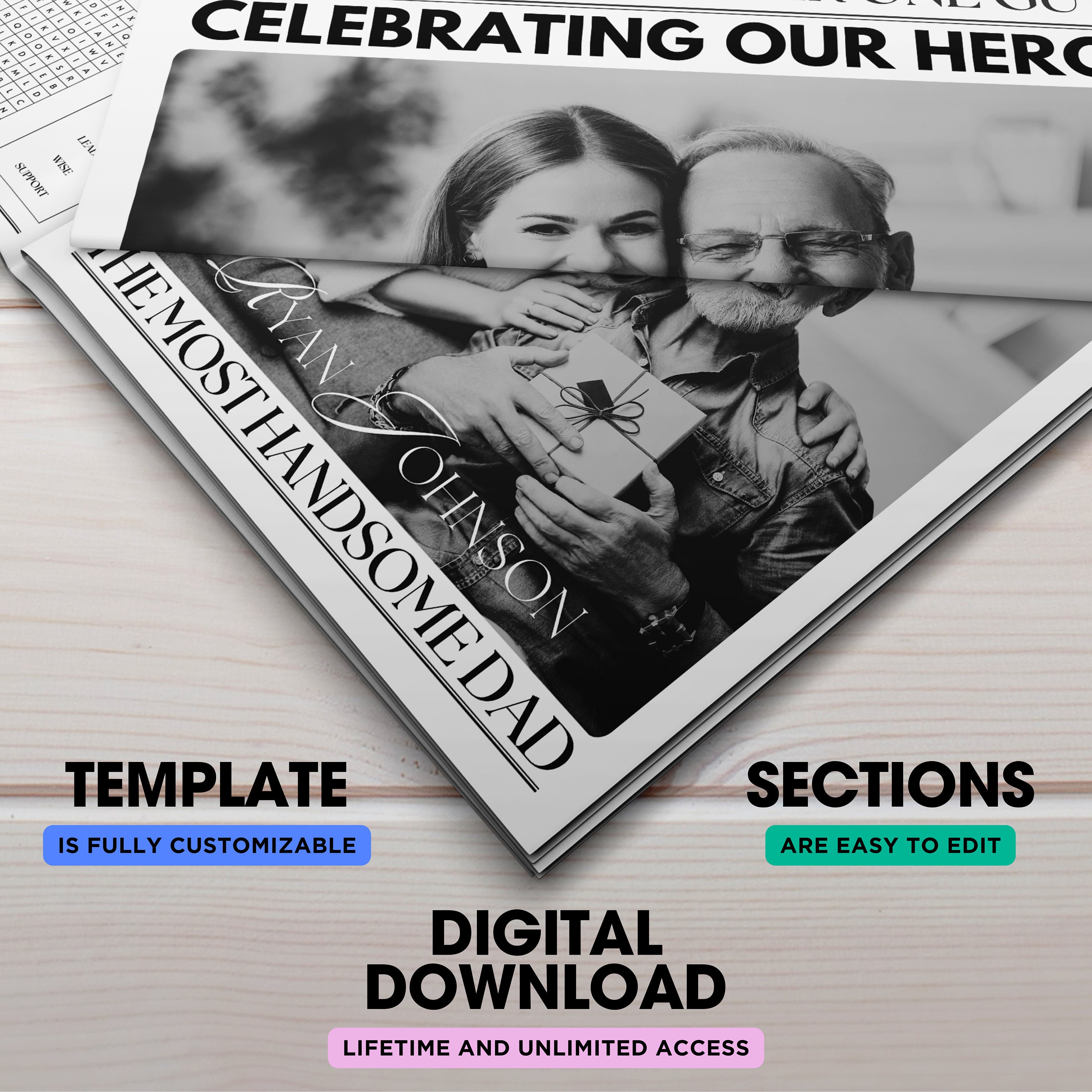 Editable Father's Day Newspaper Template, Best Dad Ever Gift, Gift for ...