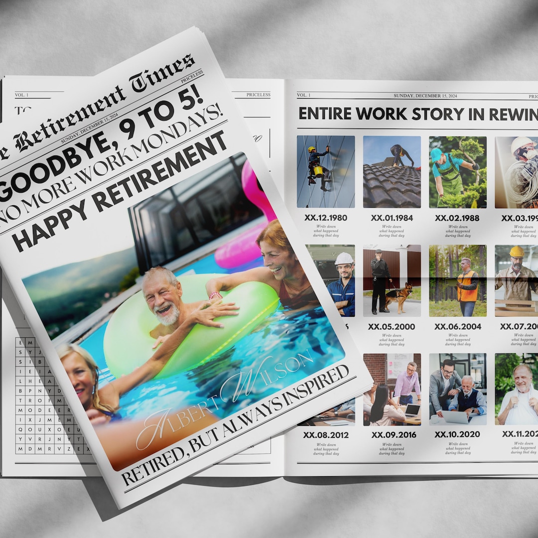 Work Retirement Newspaper Template Editable Digital Canva Custom Work ...