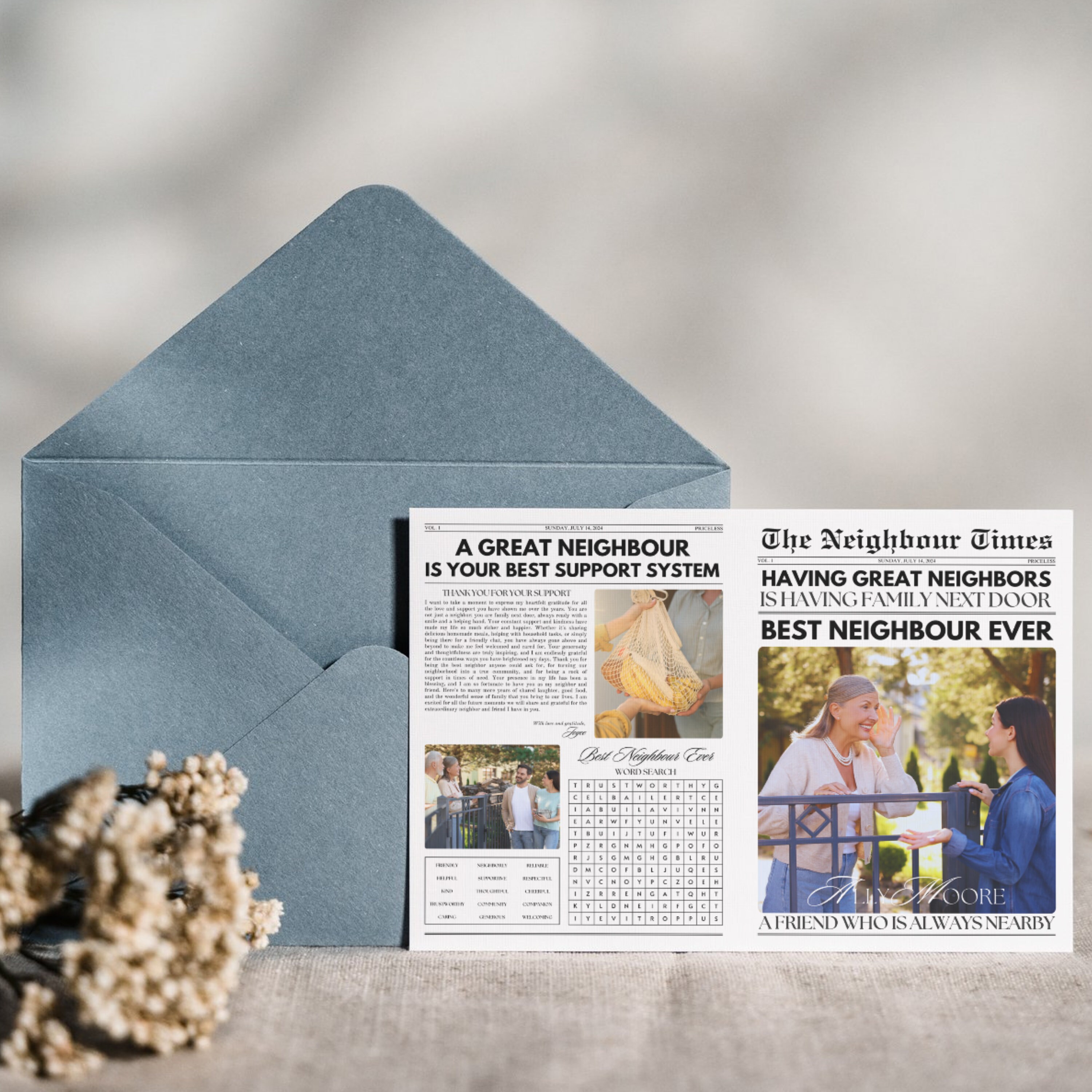 Editable Best Neighbour Ever Newspaper Card Digital Canva Template ...