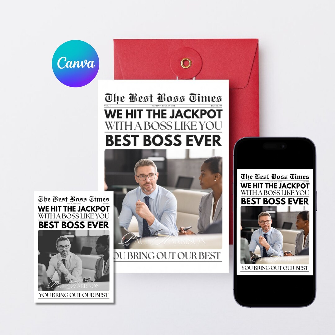 Custom Editable Best Boss Digital Template Boss Appreciation Card Canva ...