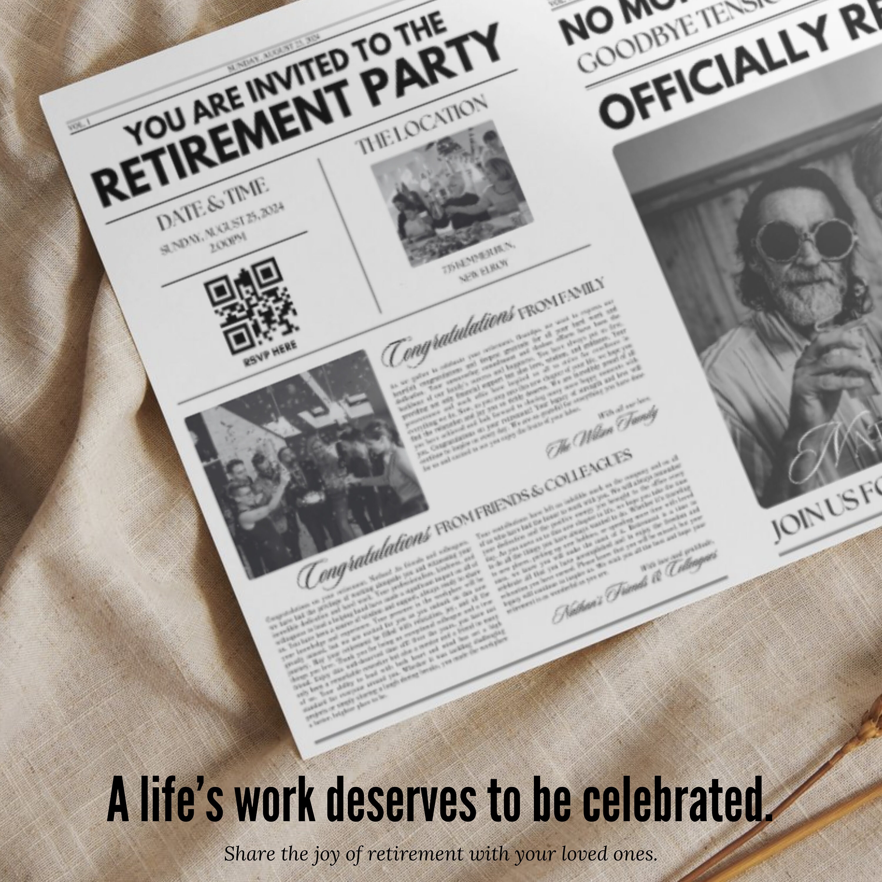 Editable Work Retirement Party Invitation Newspaper Template, Custom ...