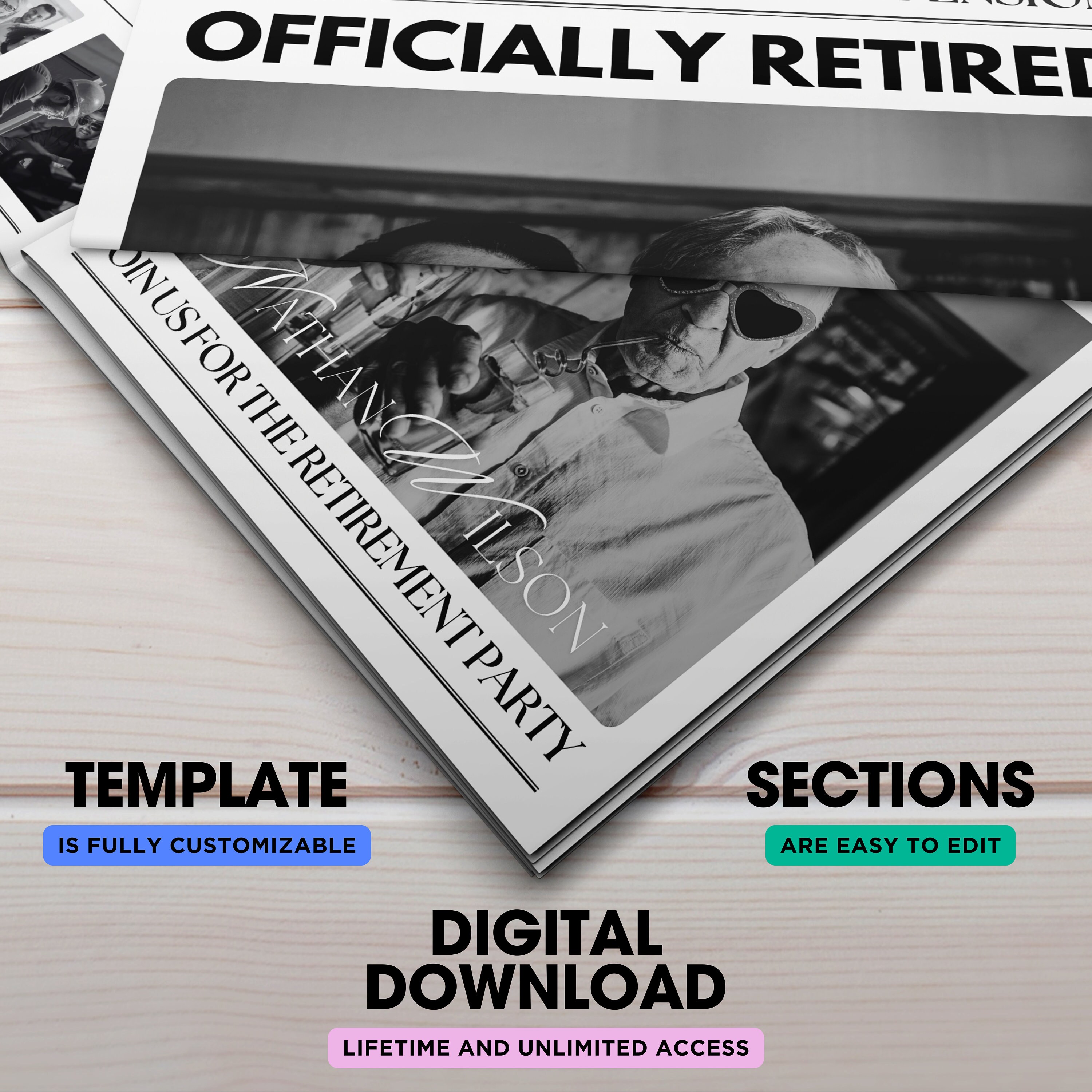 Editable Work Retirement Party Invitation Newspaper Template, Custom ...