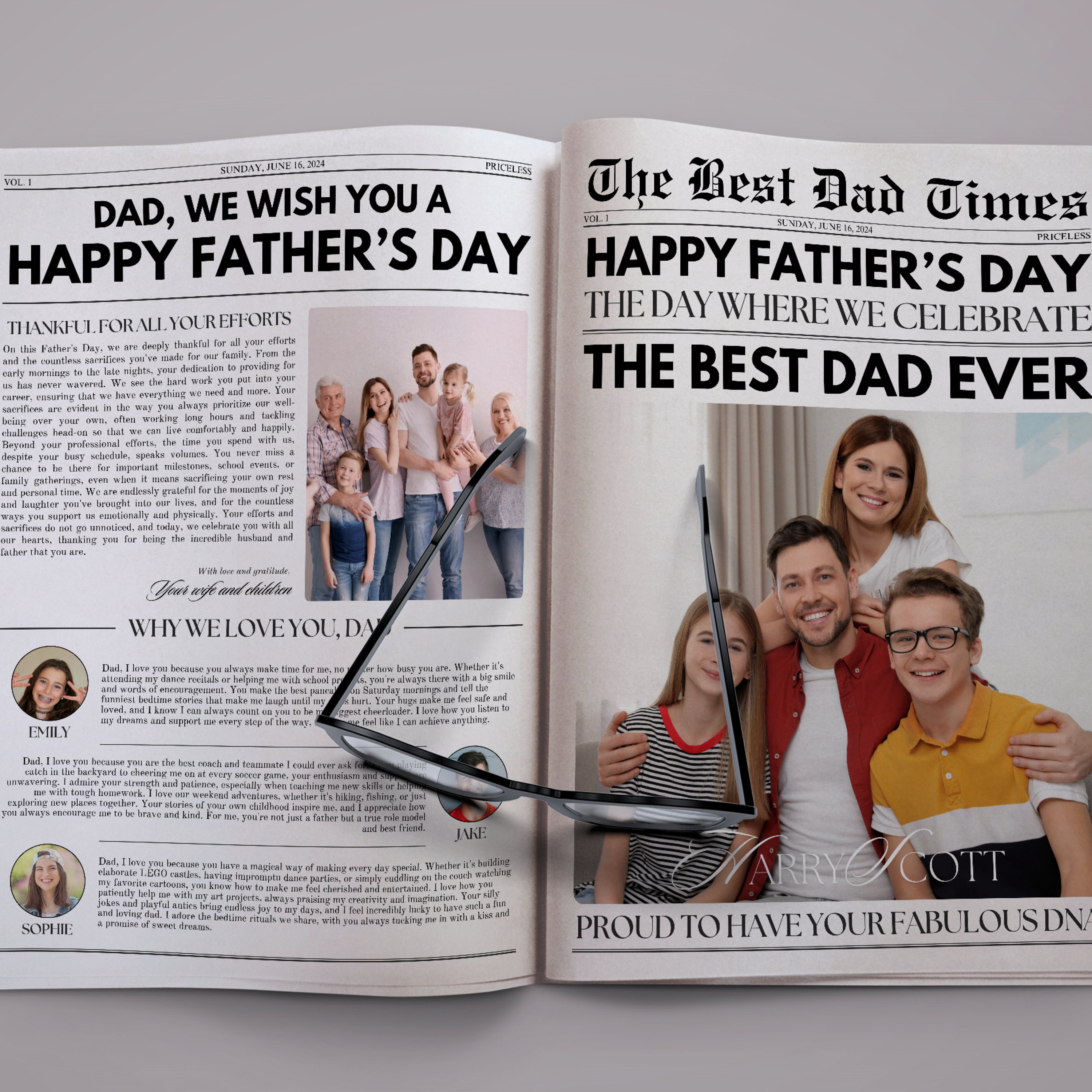 Fathers Day Newspaper Template Digital Canva Editable Fathers Day Gift ...