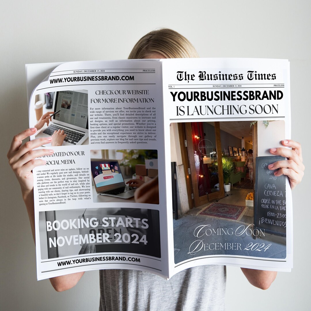Canva Business Launch Grand Opening Newspaper Template, Custom Editable ...