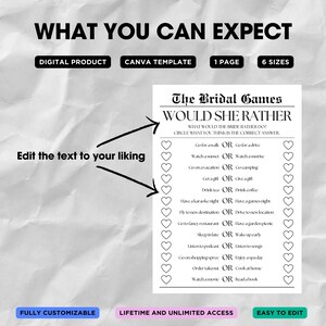 Would She Rather Bridal Shower Game Template, Canva Editable ...