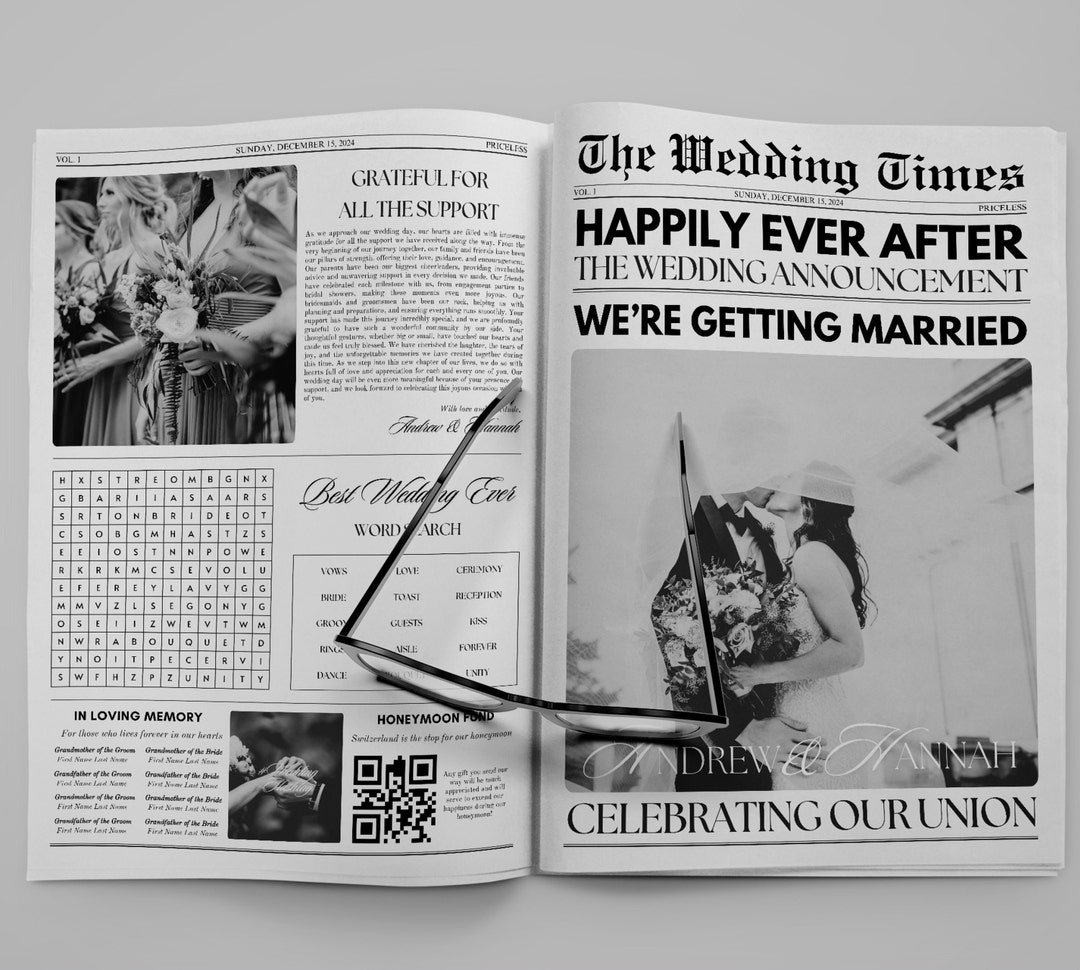 Editable Wedding Announcement Newspaper Canva Template, Custom A4 ...