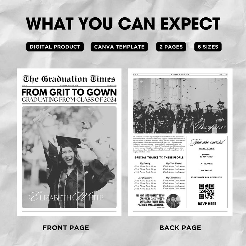 Graduation Newspaper Template Digital Customizable Editable Printable ...